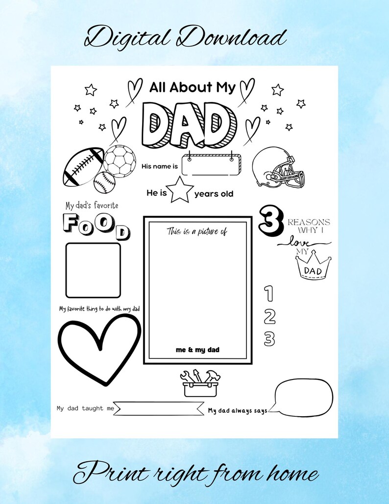 Father's Day "all About Dad" Color Page - Etsy