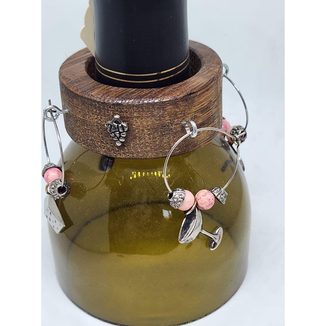 Wine Charms Wine Glass Markers Set of 4 Beads and Charms on Wine Barrel ...