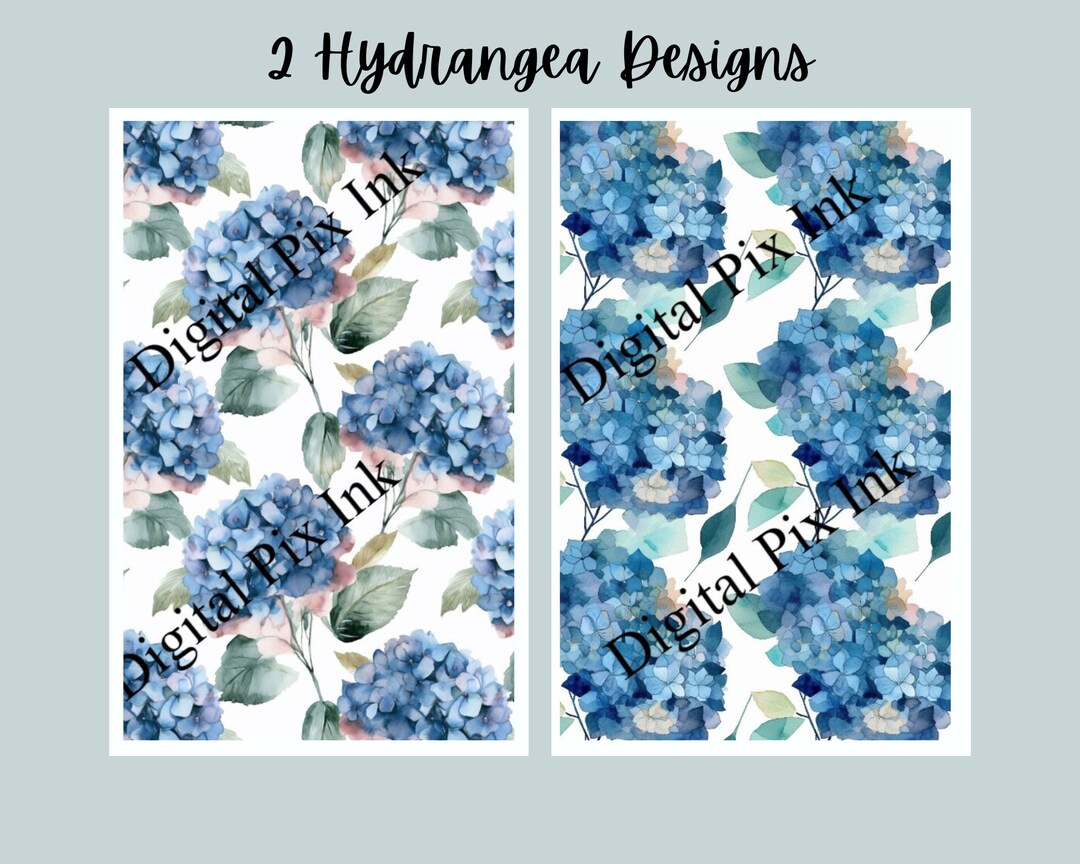 Watercolor Blue Hydrangea Seamless Pattern Set - Digital Download ...
