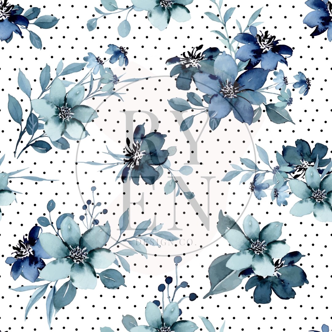 Blue Floral Digital Download Seamless File - Etsy