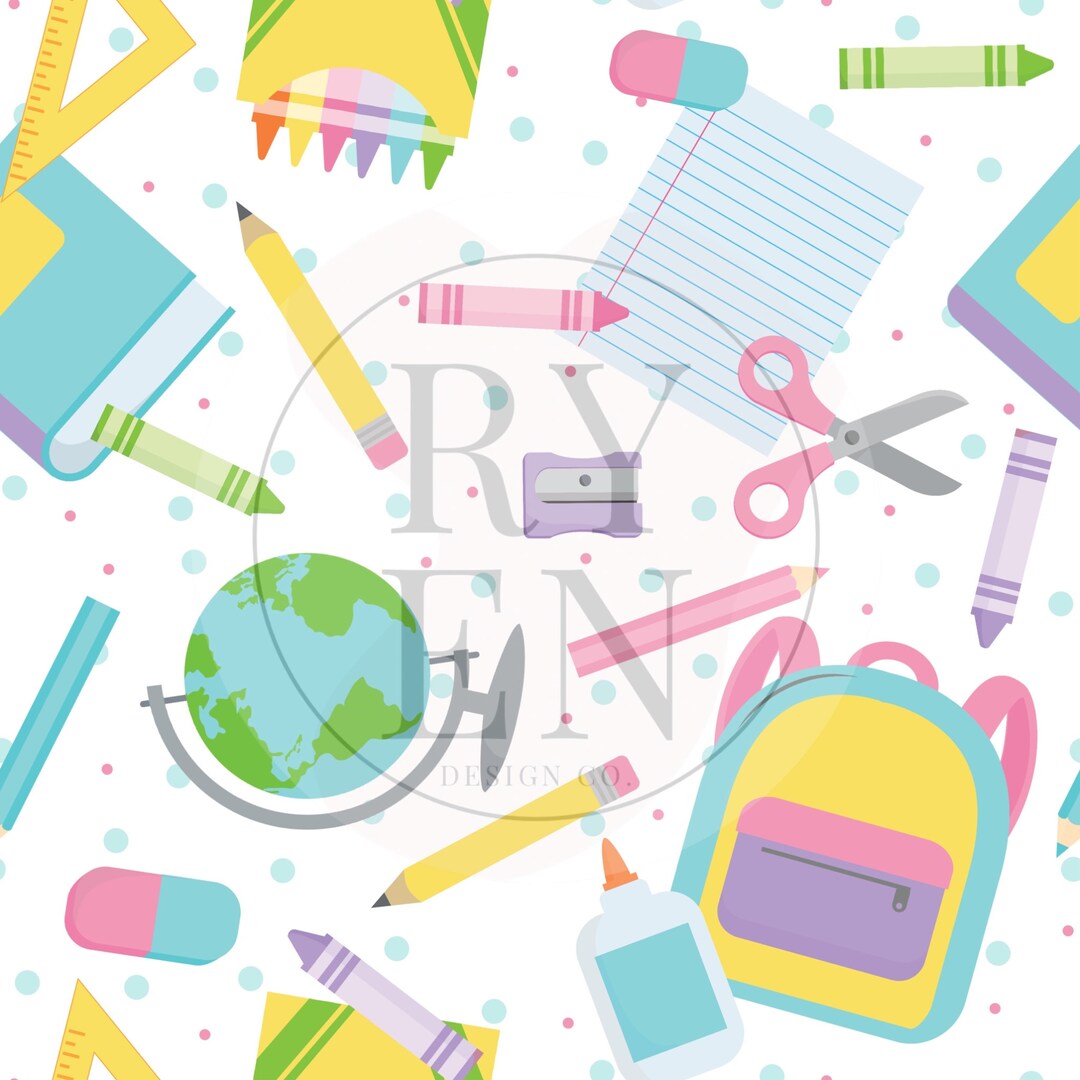 School Supplies Digital Download Seamless File - Etsy