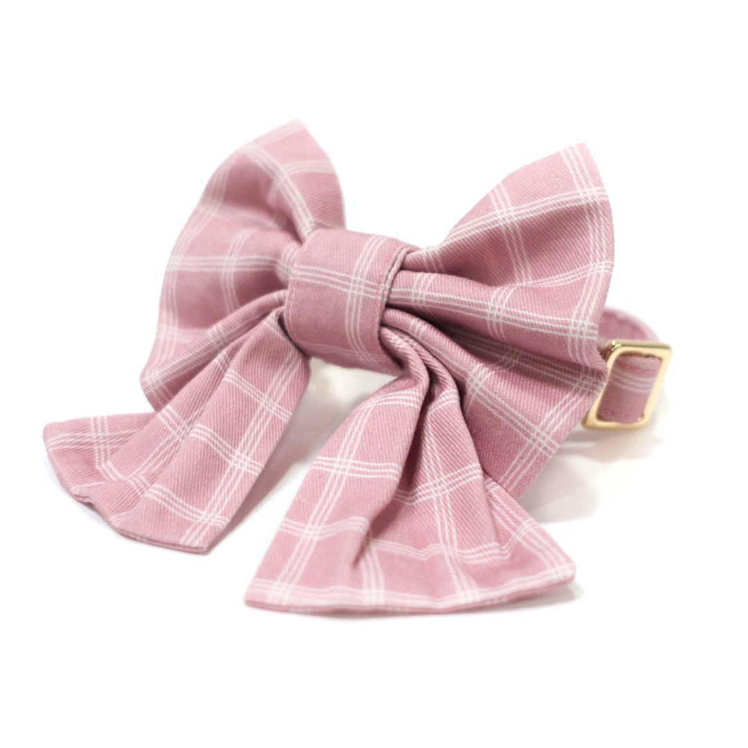 Pink Sailor Bow and Collar, Pink Gingham Dog Collar, Luxury Dog Collar ...