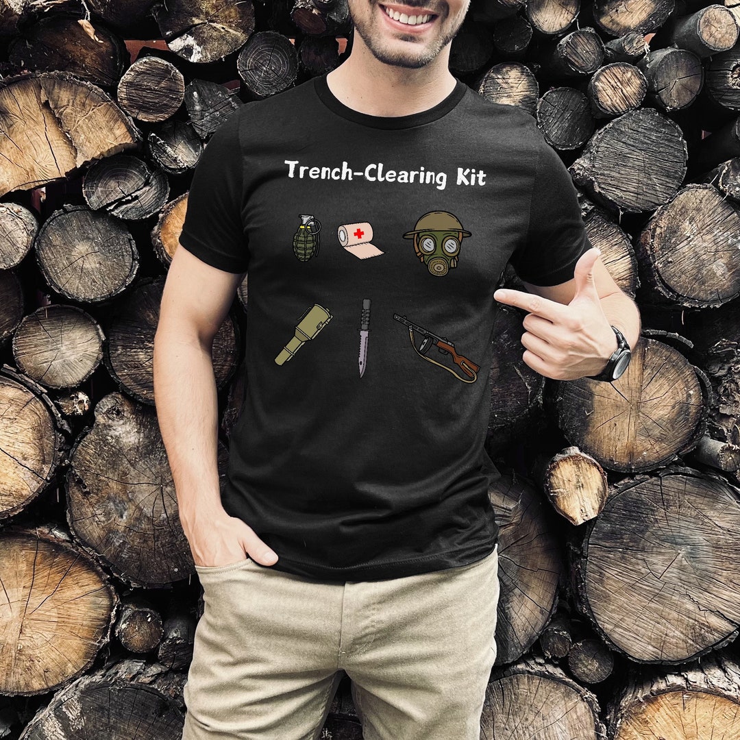 Trench Warfare Shirt, WWI Gaming Tee, Gas Mask, Bayonet, Funny Gamer ...