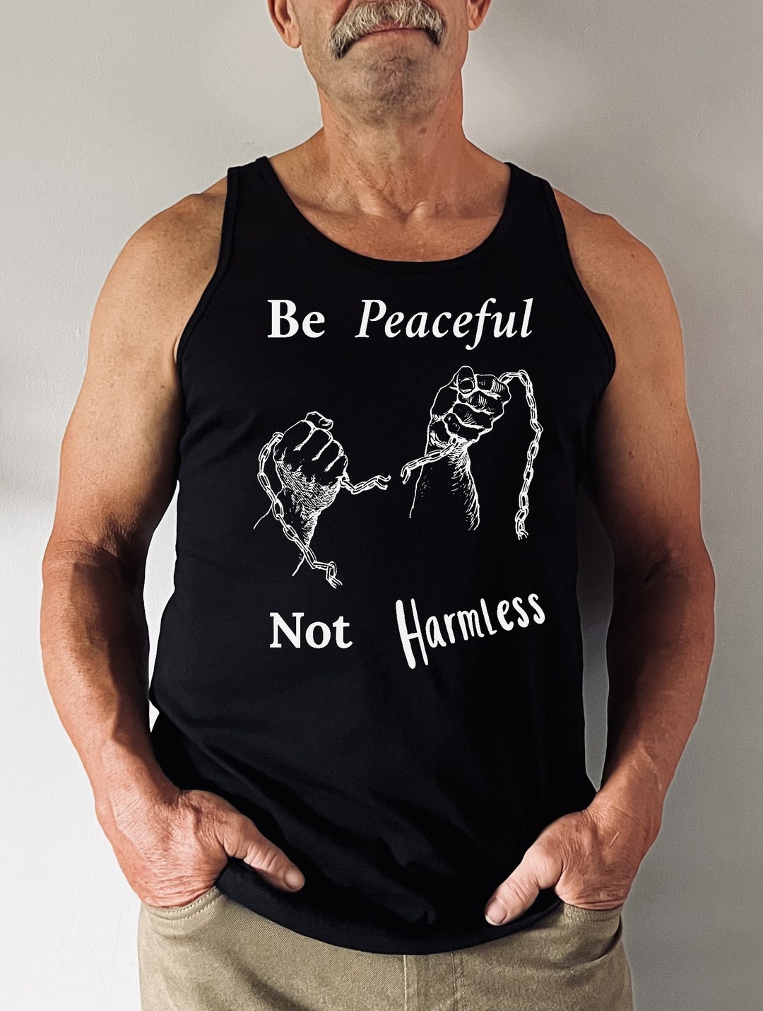 Be Peaceful Not Harmless, Fit Dad Tank, Lifting Tank, Workout Tank ...