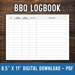 BBQ Logbook | BBQ Journal | Printable PDF Digital Download - Etsy