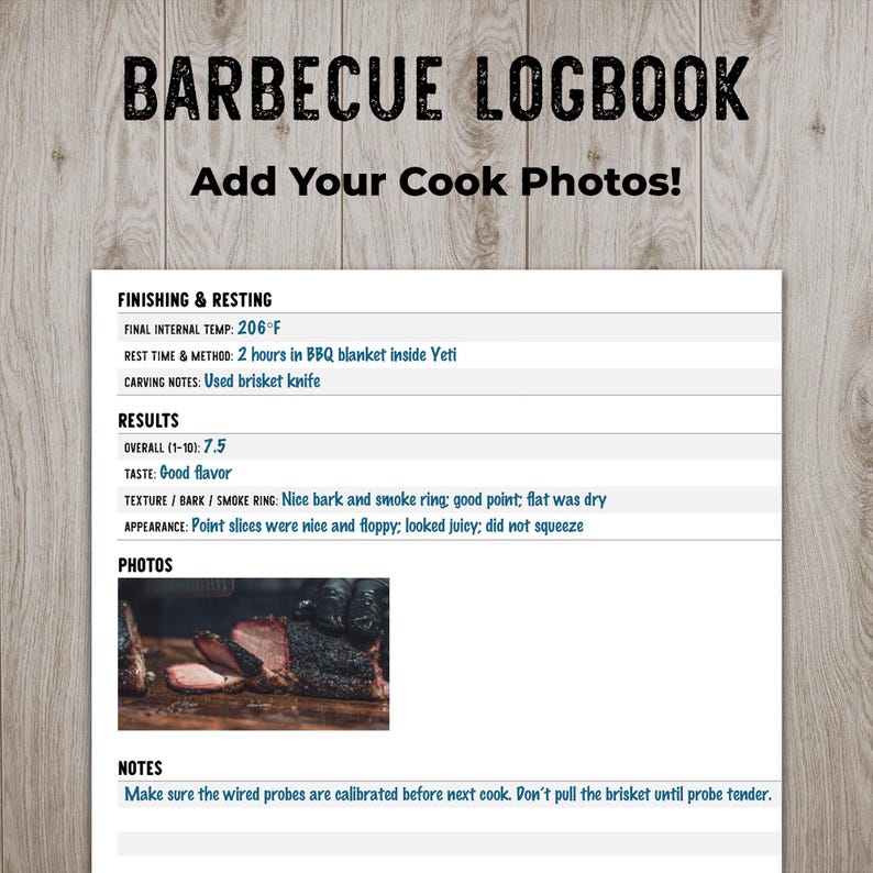Printable BBQ Logbook & Smoker Journal | Digital Barbecue Recipe ...