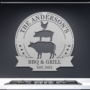 Personalized Metal BBQ Sign Cow Pig Chicken Sign BBQ and Grill Sign ...