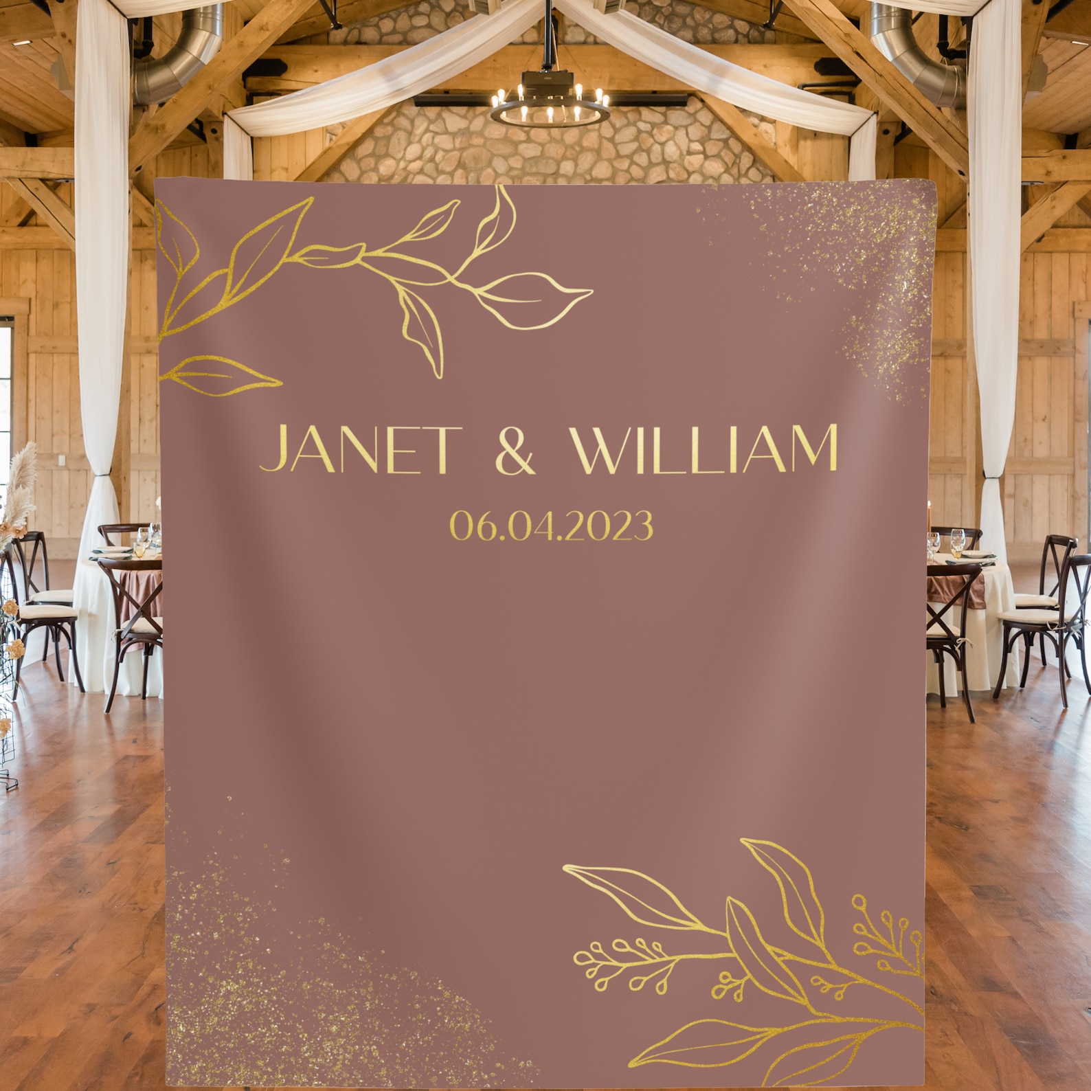 Gold Floral Wedding Photo Backdrop Rehearsal Dinner Backdrop Wildflower ...