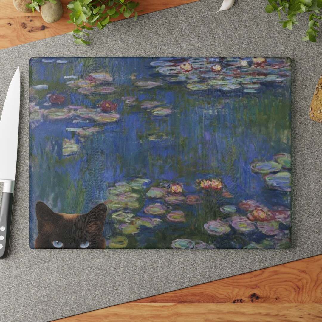 Edgar Degas Water Lilies With Peeking Cat Cutting Board Peeking Cat ...