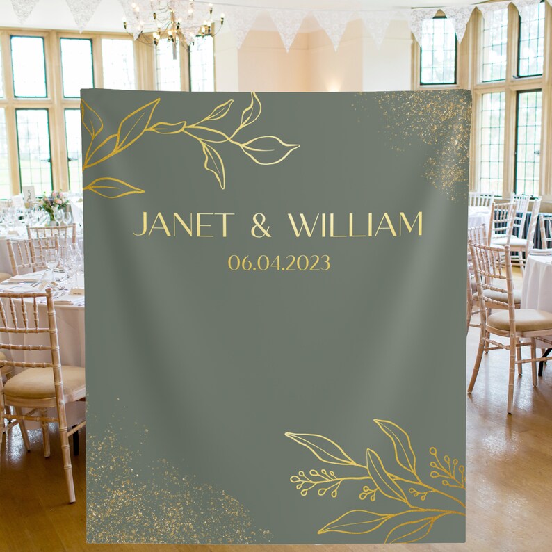 Gold Floral Wedding Photo Backdrop Rehearsal Dinner Backdrop Wildflower ...