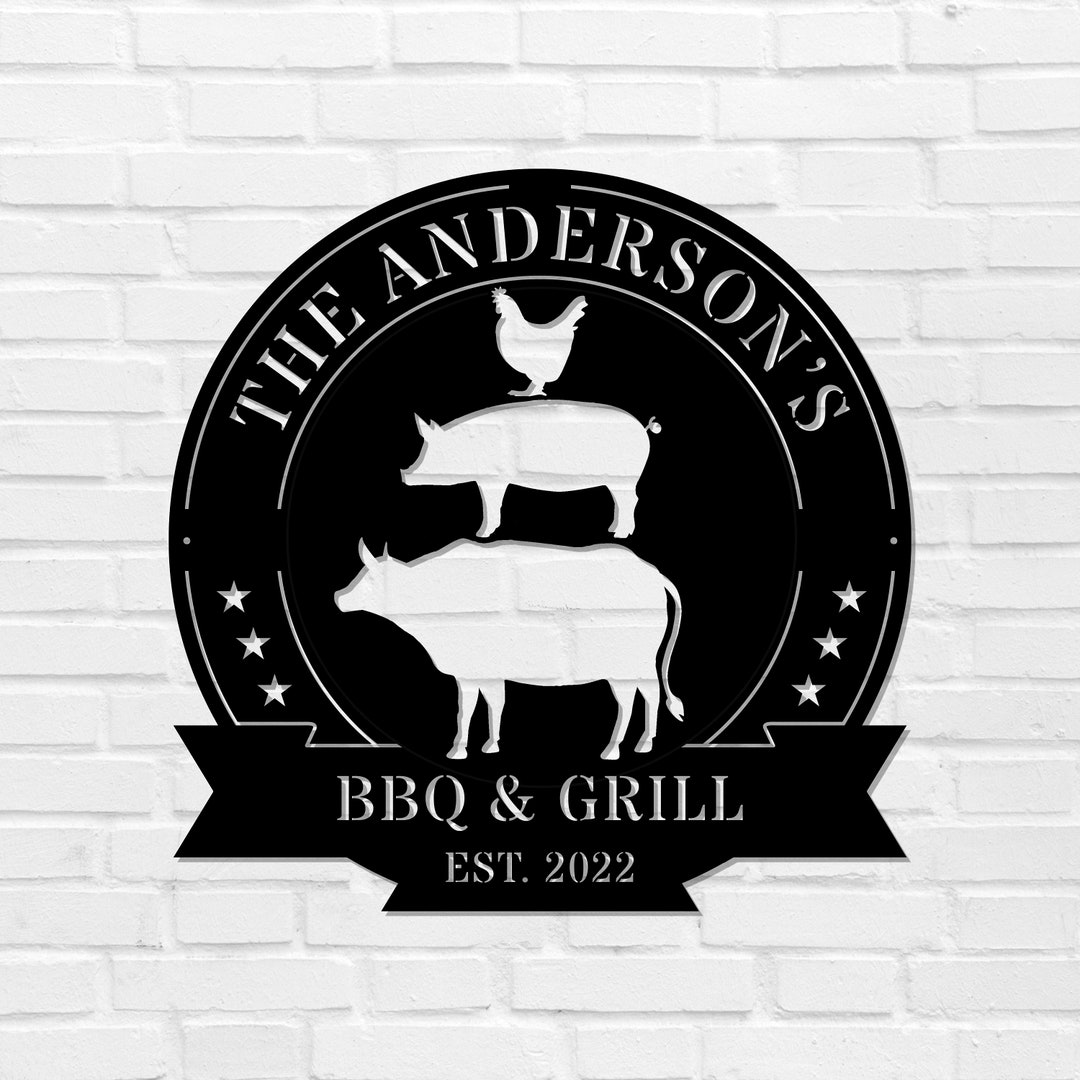 Personalized Metal BBQ Sign Cow Pig Chicken Sign BBQ and Grill Sign ...