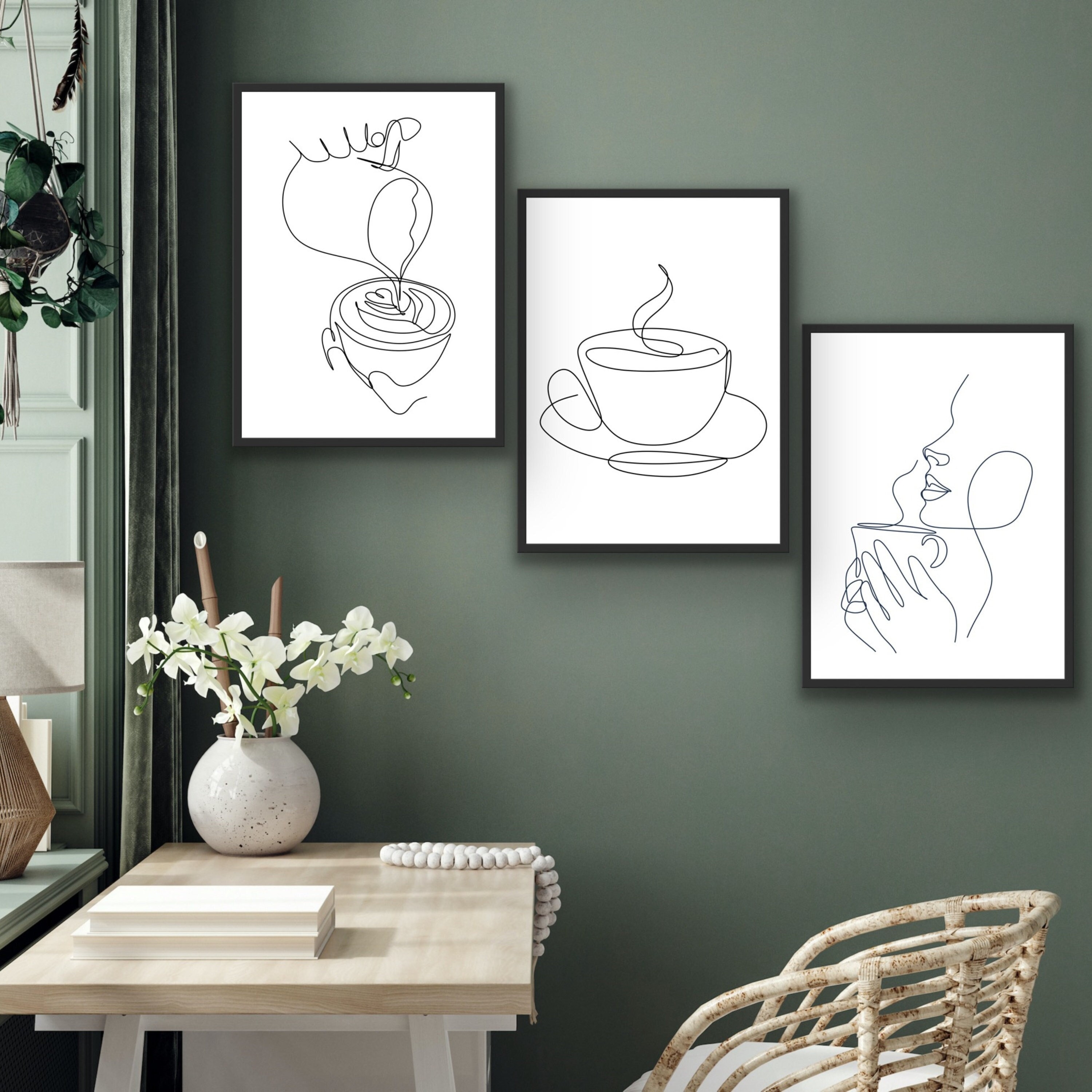 Coffee Bar Printable Coffee Shop Poster One Line Art Set - Etsy