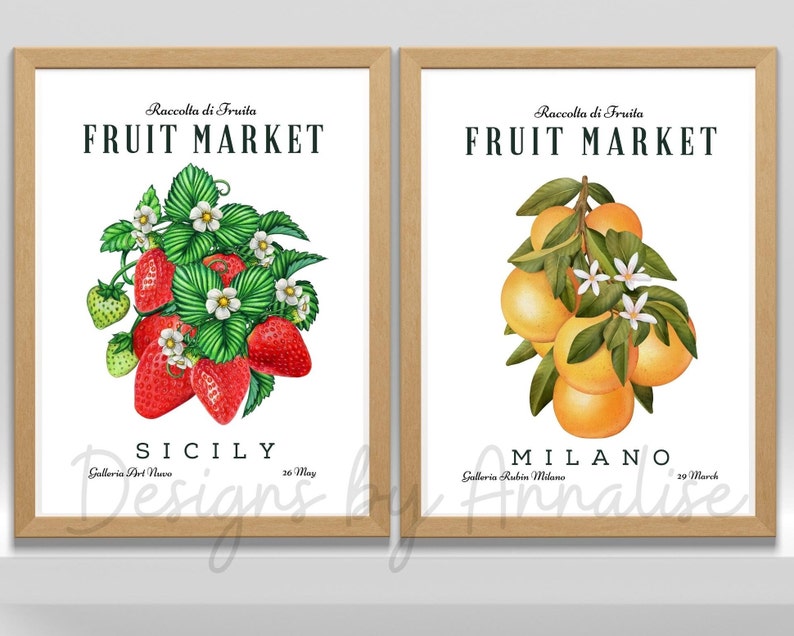 Fruit Market Print Set Fruit Market Wall Art Fruit Market Posters ...