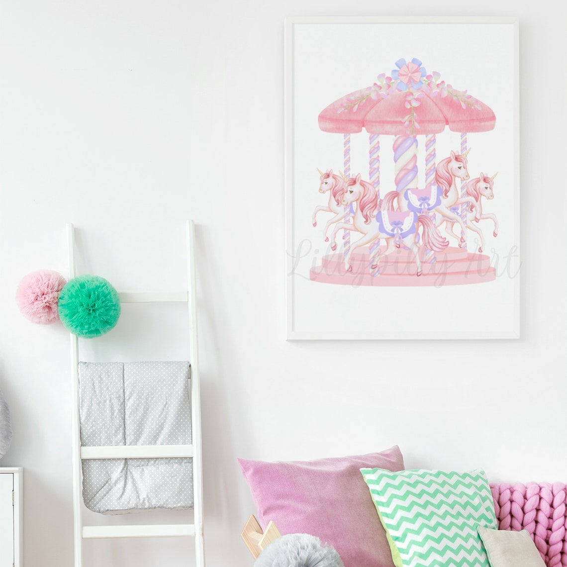 Carousel Nursery Prints Carousel Horse Prints Pink Carousel Printable ...