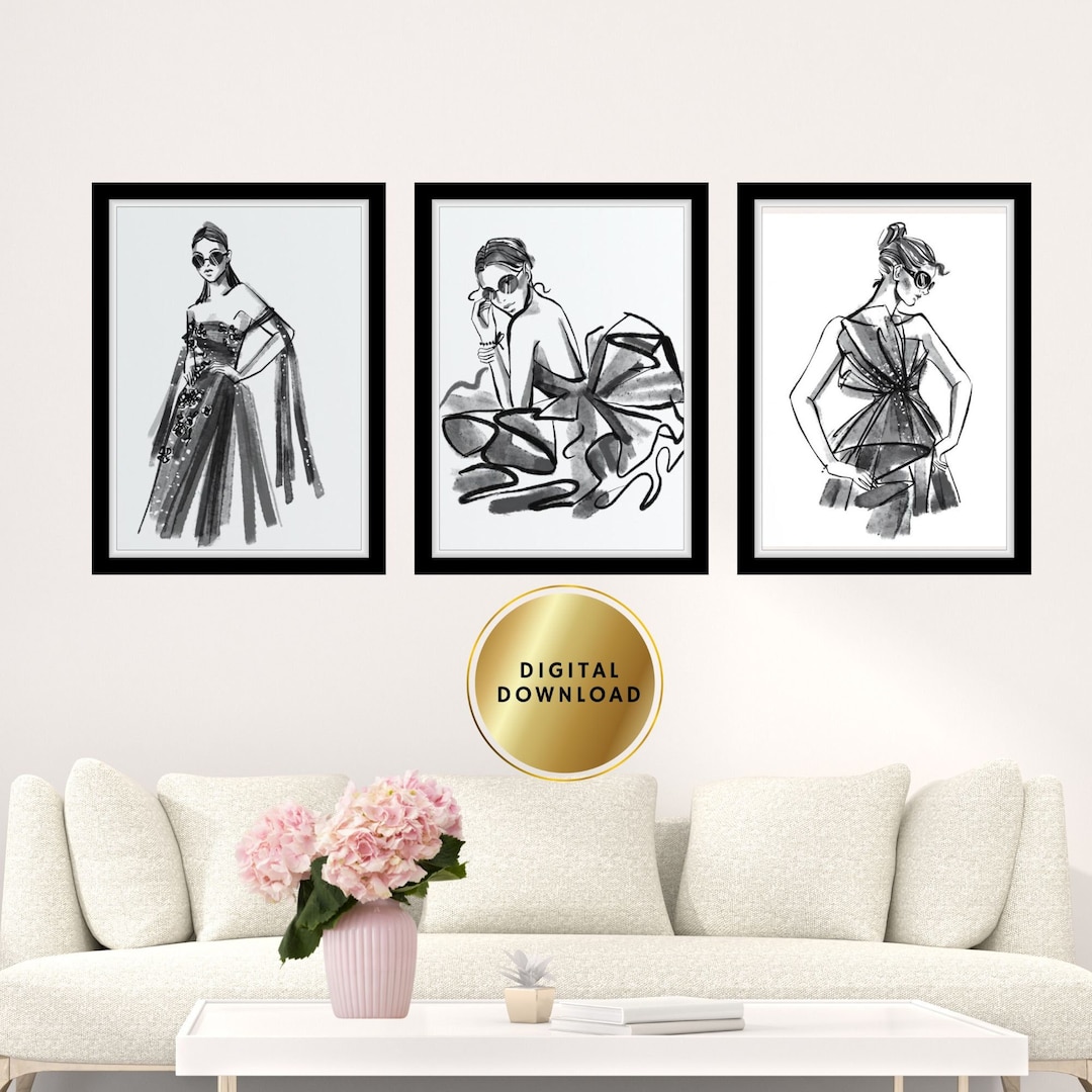 Fashion Model Prints Fashion Sketch Prints Fashionista Wall Art Black ...