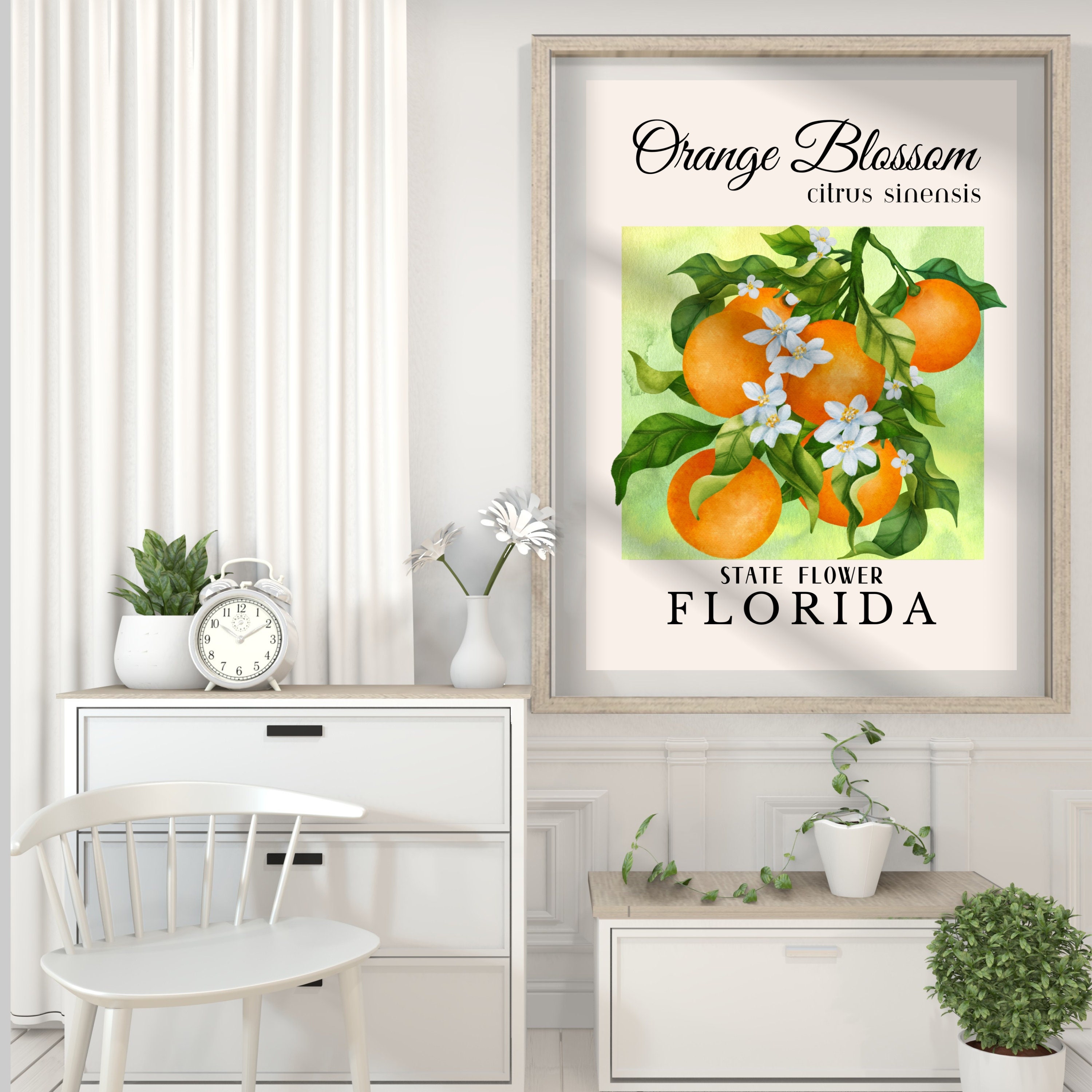 US State Flower Art Florida Print Orange Blossom Art Lime Green ...