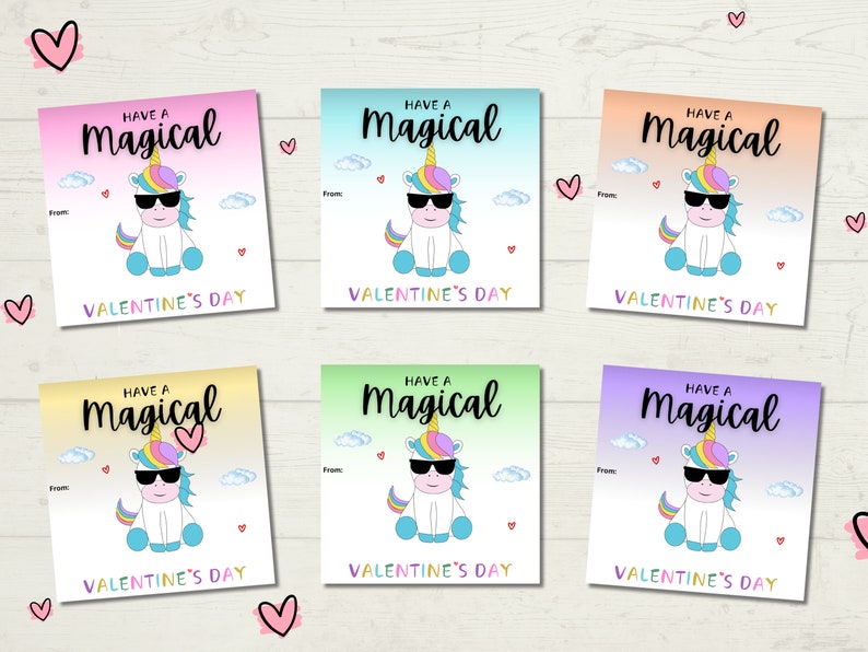 Printable Unicorn Classroom Valentine's Day Cards, Printable Unicorn ...