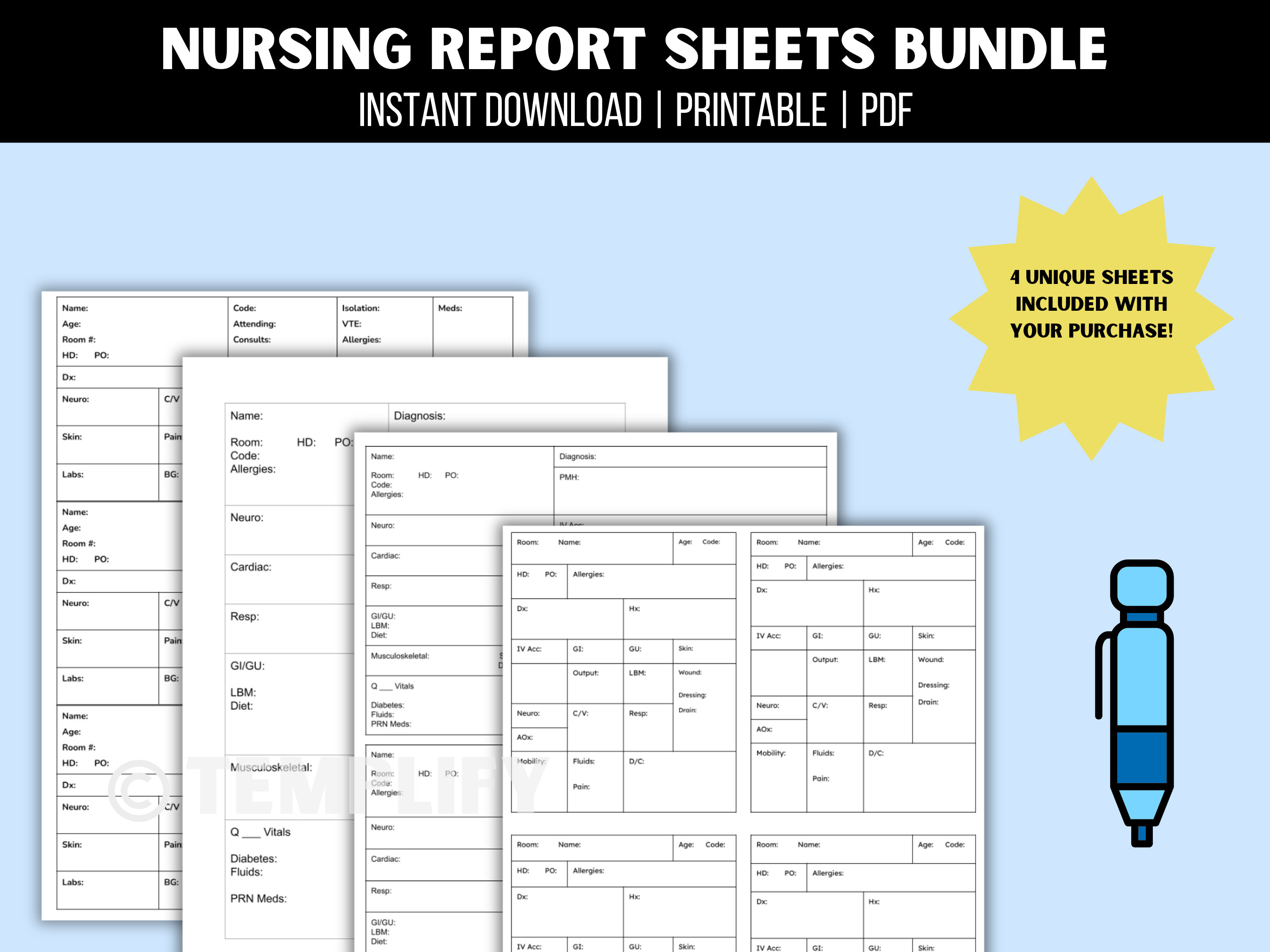 Nursing Report Sheet Bundle, Comprehensive Nurse Report Sheets, Nurse ...