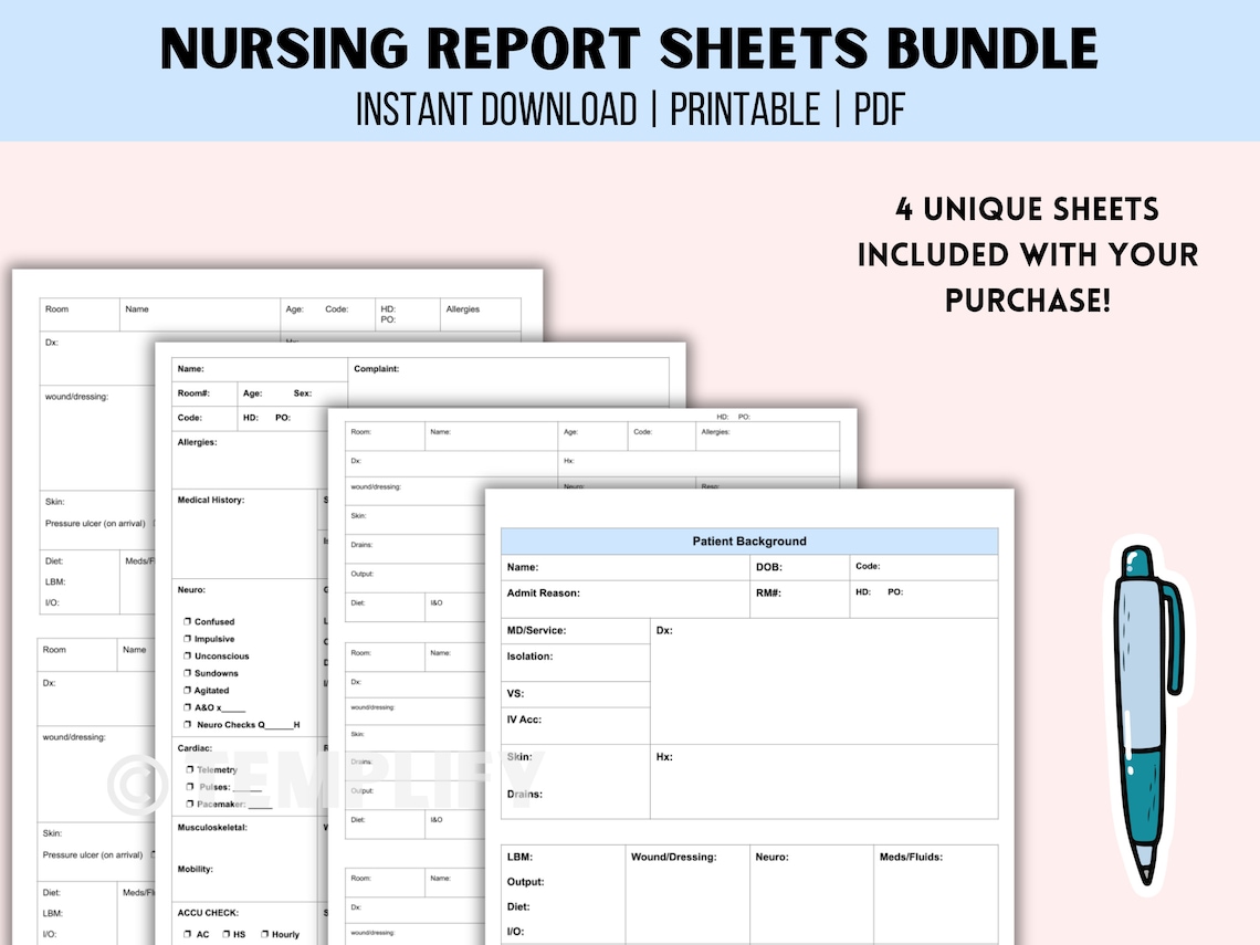 Nursing Report Sheet Bundle, Comprehensive Nurse Report Sheets, Nurse ...