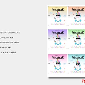 Printable Unicorn Classroom Valentine's Day Cards, Printable Unicorn ...