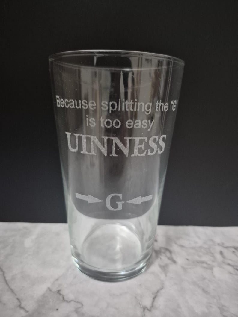 Laser Engraved Guinness-inspired Pint Glass, Featuring the Unique ...