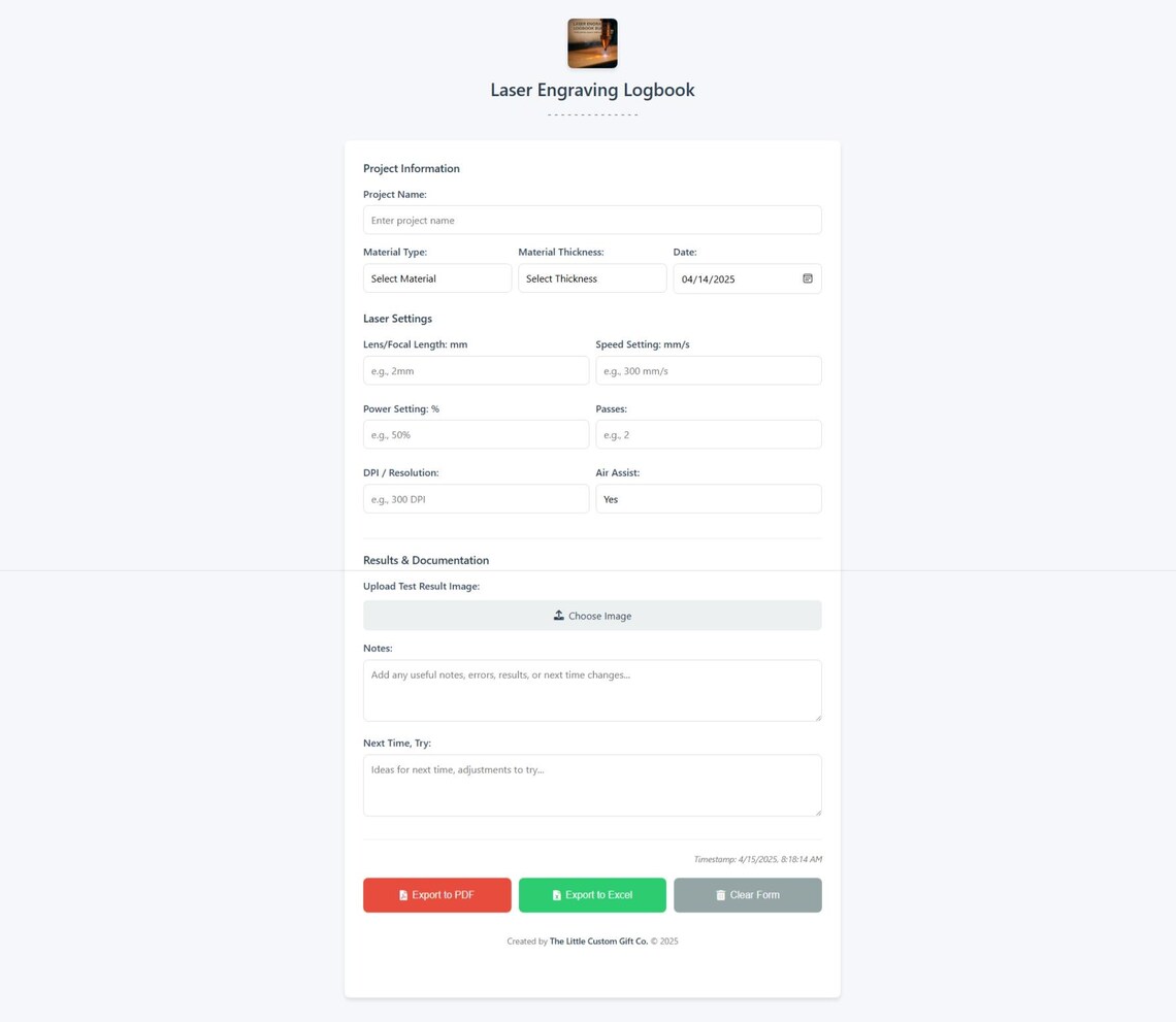 Laser Engraving Logbook | Digital Cutting Settings Tracker | Glowforge ...