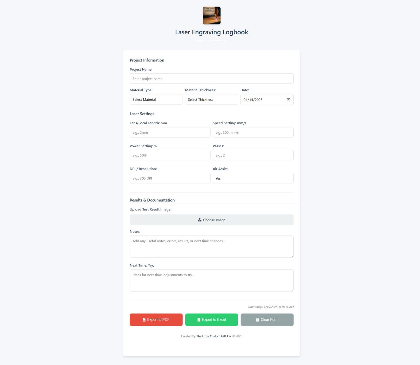 Laser Engraving Logbook | Digital Cutting Settings Tracker | Glowforge ...