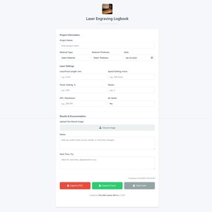 Laser Engraving Logbook | Digital Cutting Settings Tracker | Glowforge ...