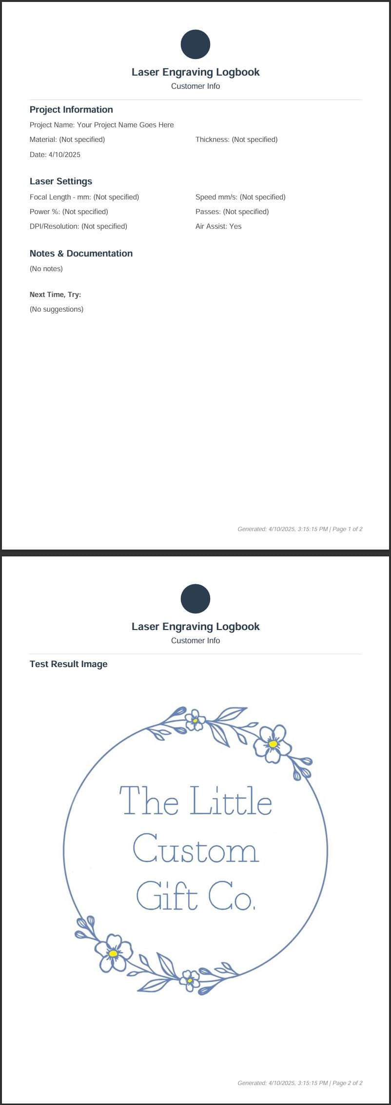 Laser Engraving Logbook | Digital Cutting Settings Tracker | Glowforge ...