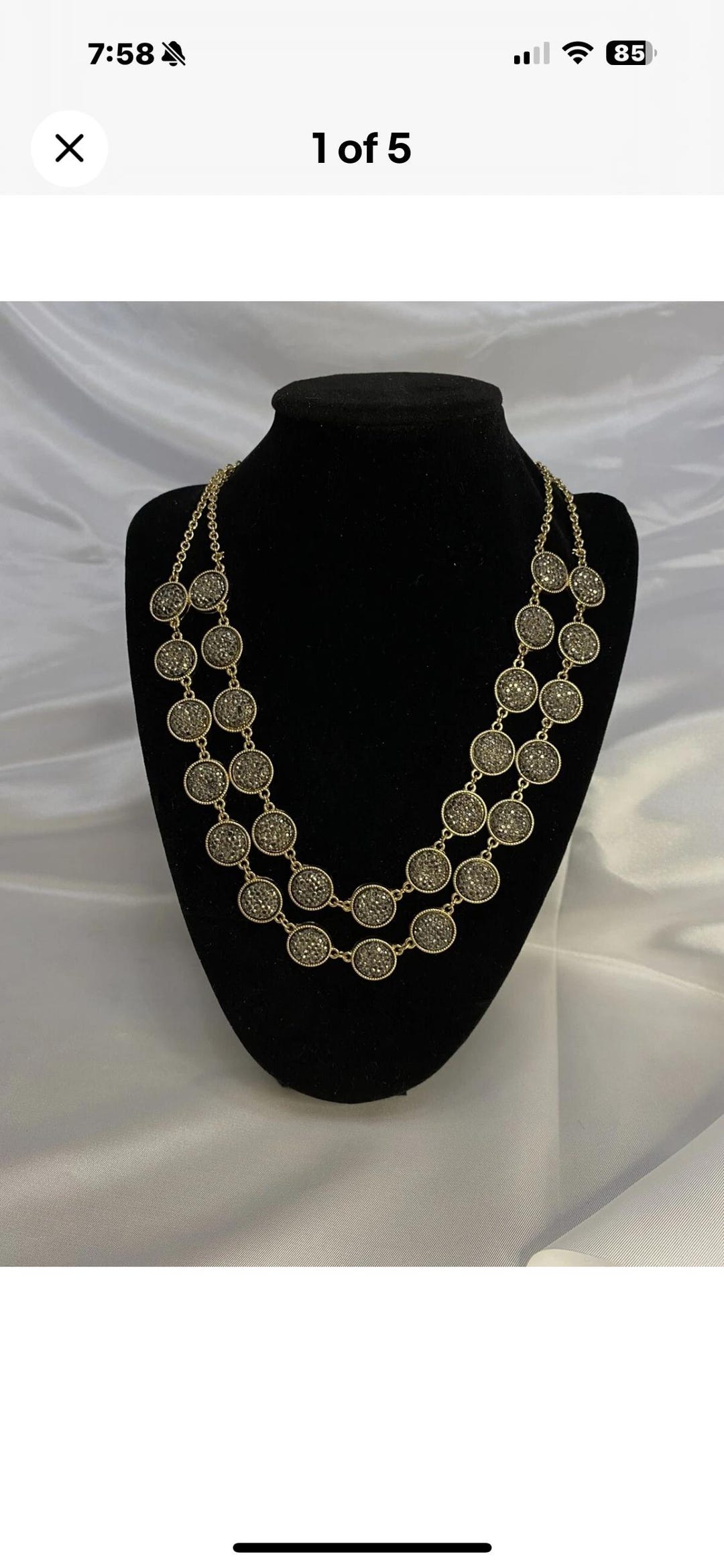Gold Tone W/circles of Tiny Black Rhinestones Double Strand Necklace by ...