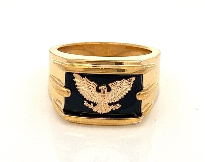 FM Franklin Mint 925 Sterling Silver 585 14k Eagle Onyx Ring, Men's ...