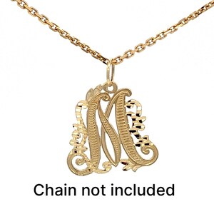 Fancy Script Letter M Initial Gold Pendant Charm- 14k Yellow Gold ...