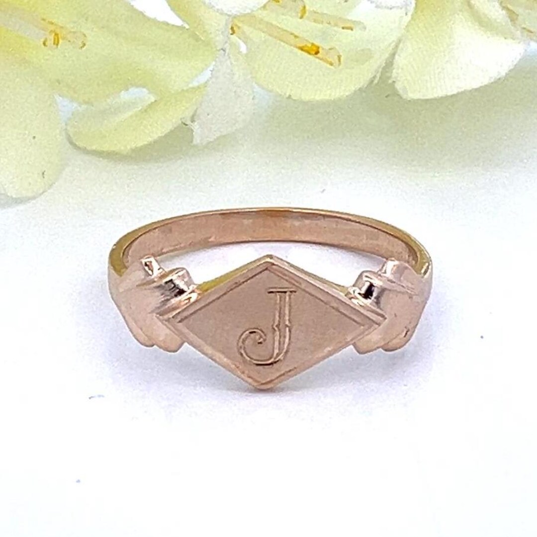 Letter J Solid 14k Yellow Gold Initial Ring Letter J Signet Ring Size 6 ...