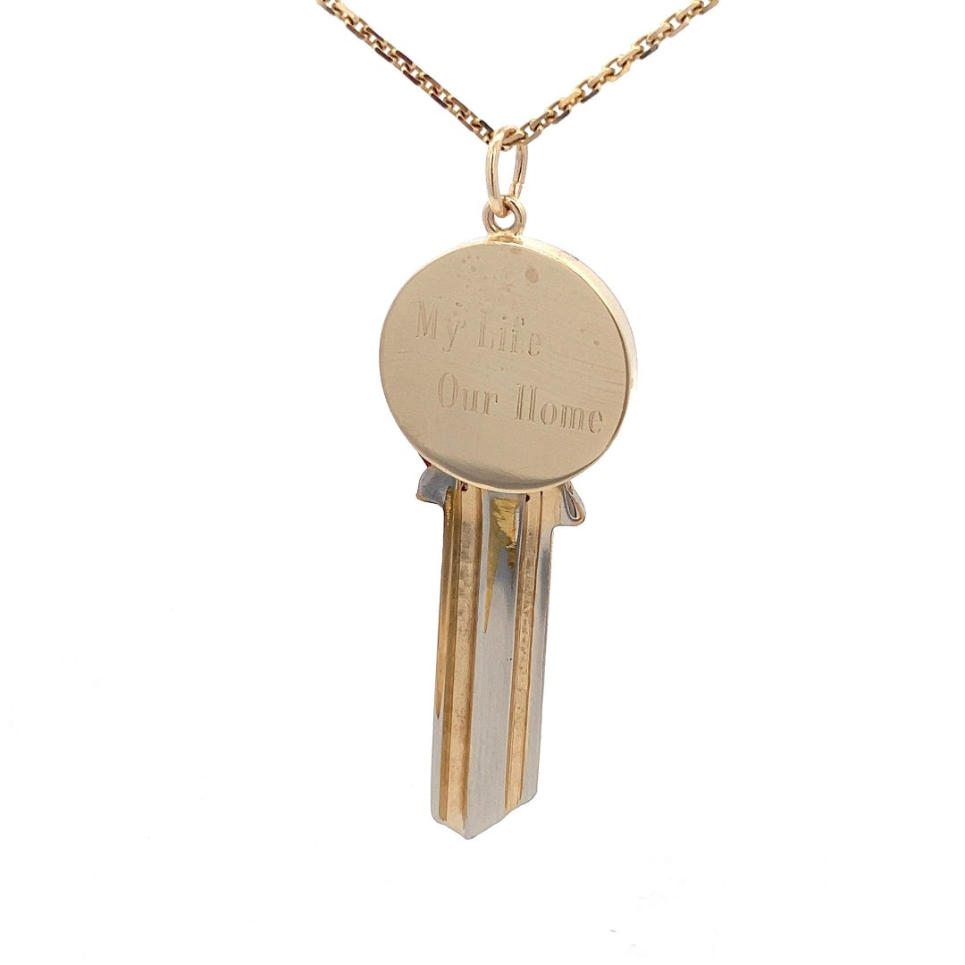 Vintage 14k Yellow Gold Top Uncut House Key Engraved my Life Our Home ...