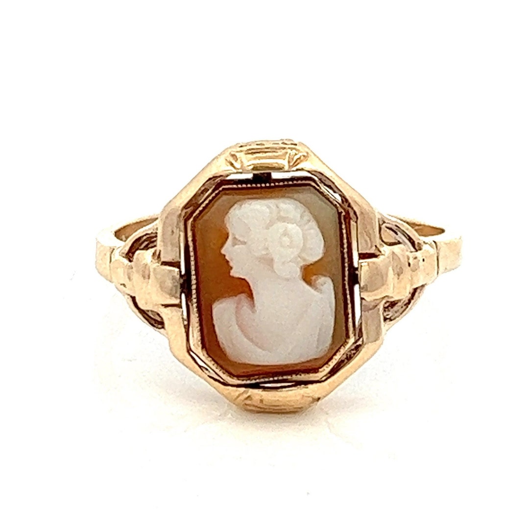 Antique Reversible Ring - Flip Ring - Carved Shell Cameo and Gray Glass ...