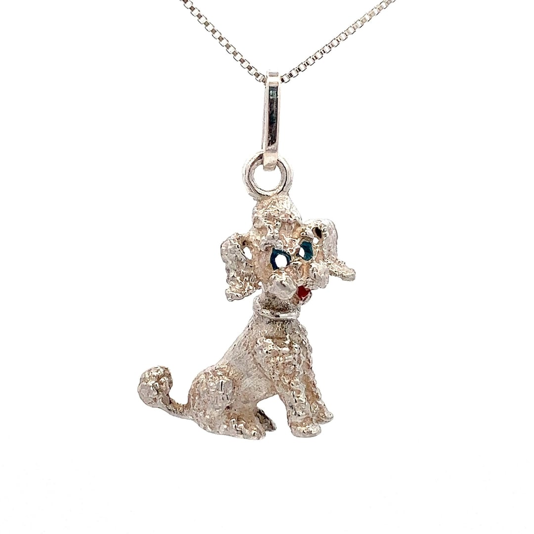 Vintage Poodle Sterling Silver Dog Pendant Necklace ~ 3D Puppy Dog~ 18 ...