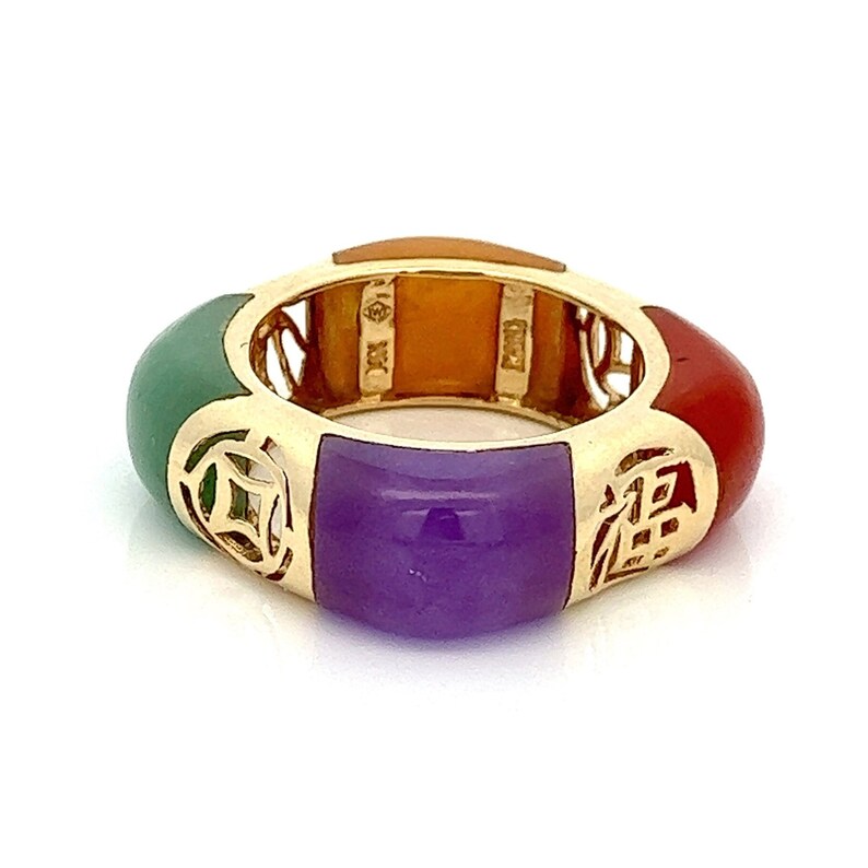Wide Jade Wedding Band Ring 14k Yellow Gold Multi Color Jade - Etsy