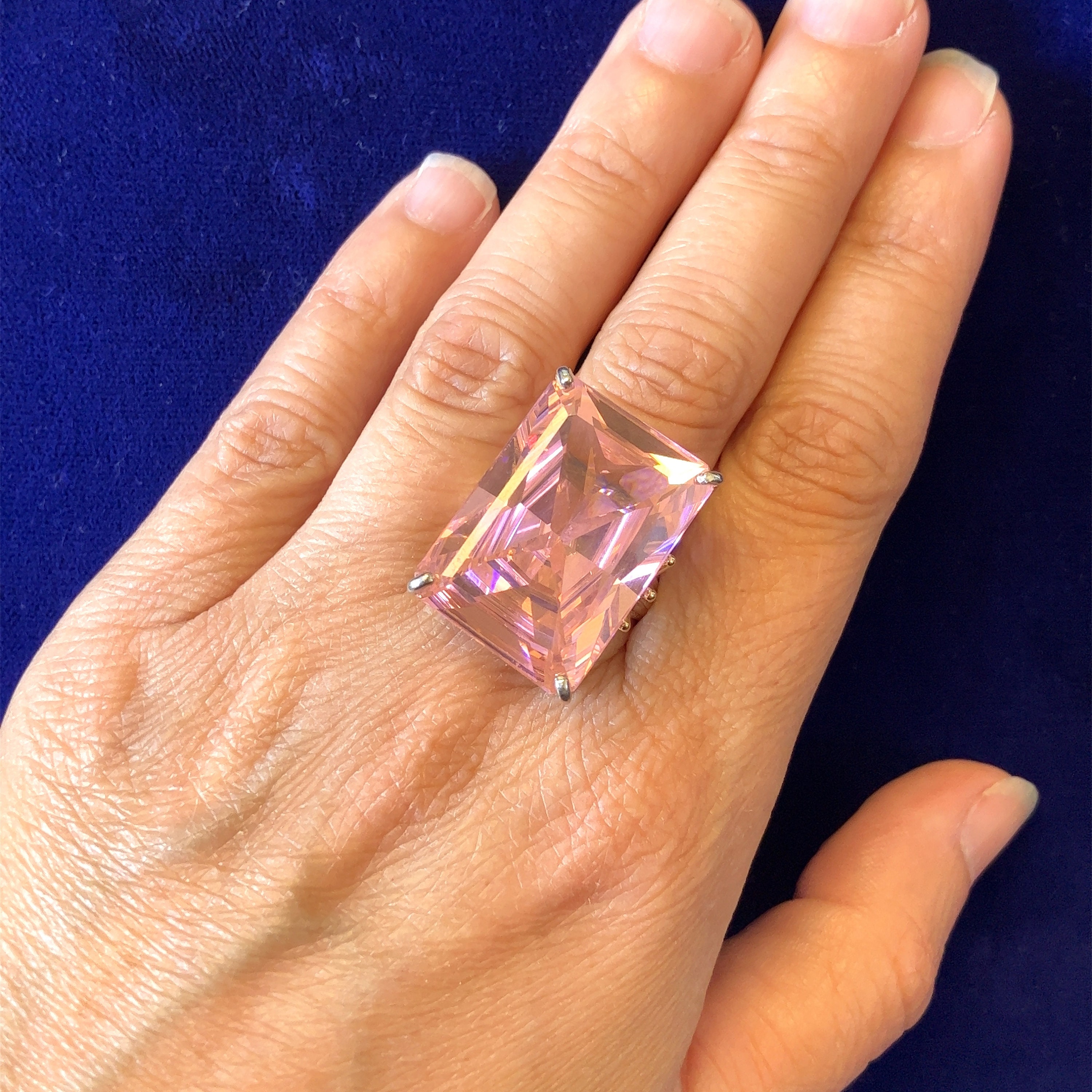 14k Gold Giant Large Rectangular Pink Cubic Zirconia 14k - Etsy