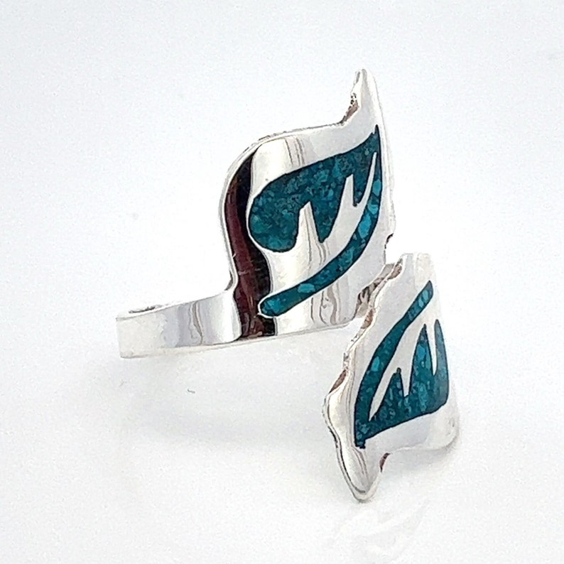 Vintage Crushed Turquoise Sterling Silver Leaf Ring - Size 8.5- ET1923 ...