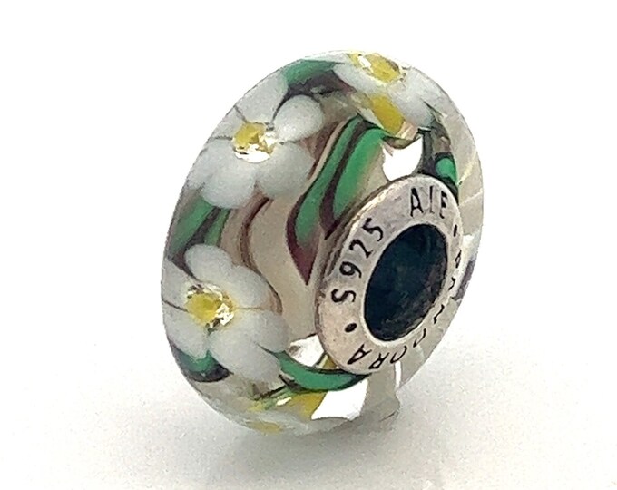 RARE Retired Authentic PANDORA Wild Flowers Murano Glass Sterling ...