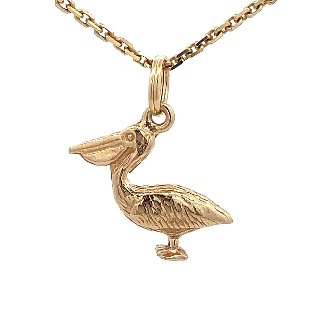 Vintage 14k Yellow Gold Pelican Charm Pendant: 3D Bird Beach Jewelry ...