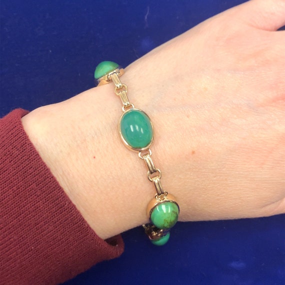 Rare Vintage Green Aventurine Quartz Gemstone Link Br… - Gem