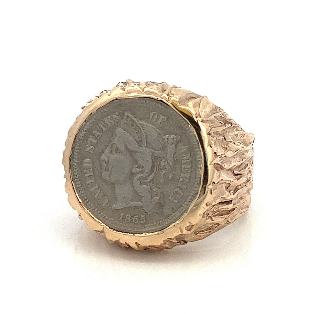 Men's 14k Gold Coin Ring: Vintage 1865 US Nickel, Size 10.75- ET1936 - Etsy