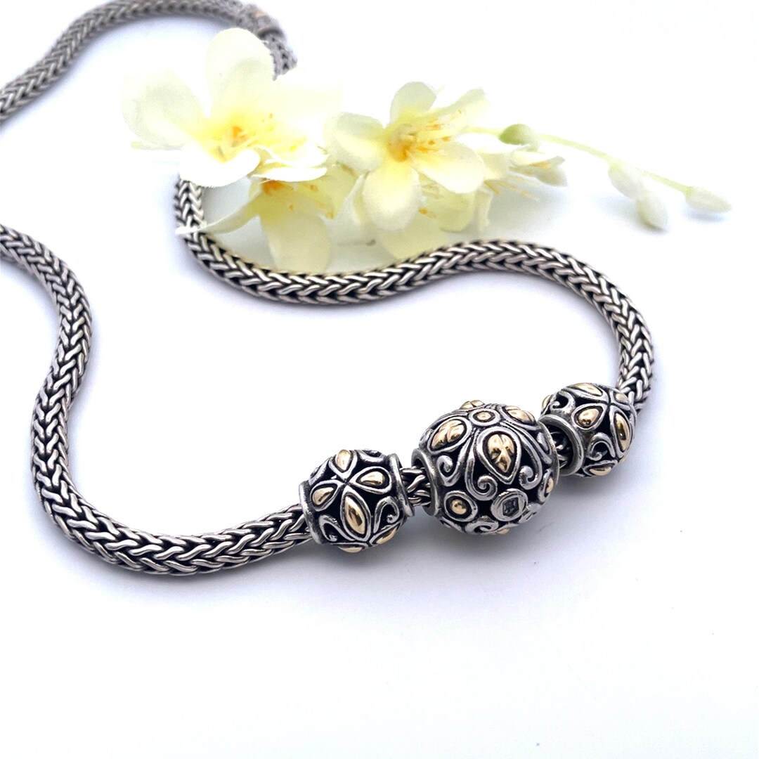 Ornate 18k Gold and Sterling Silver Necklace ~ Thick Foxtail Link Chain ...