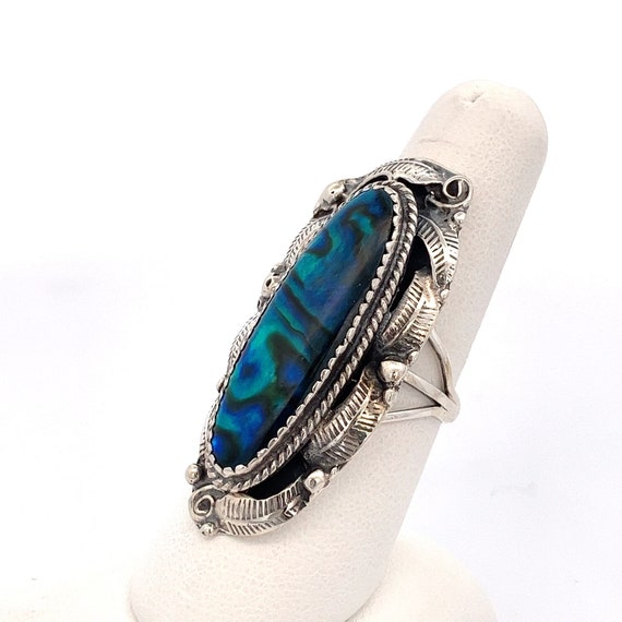Native American Abalone Sterling Silver Ring - Signed… - Gem