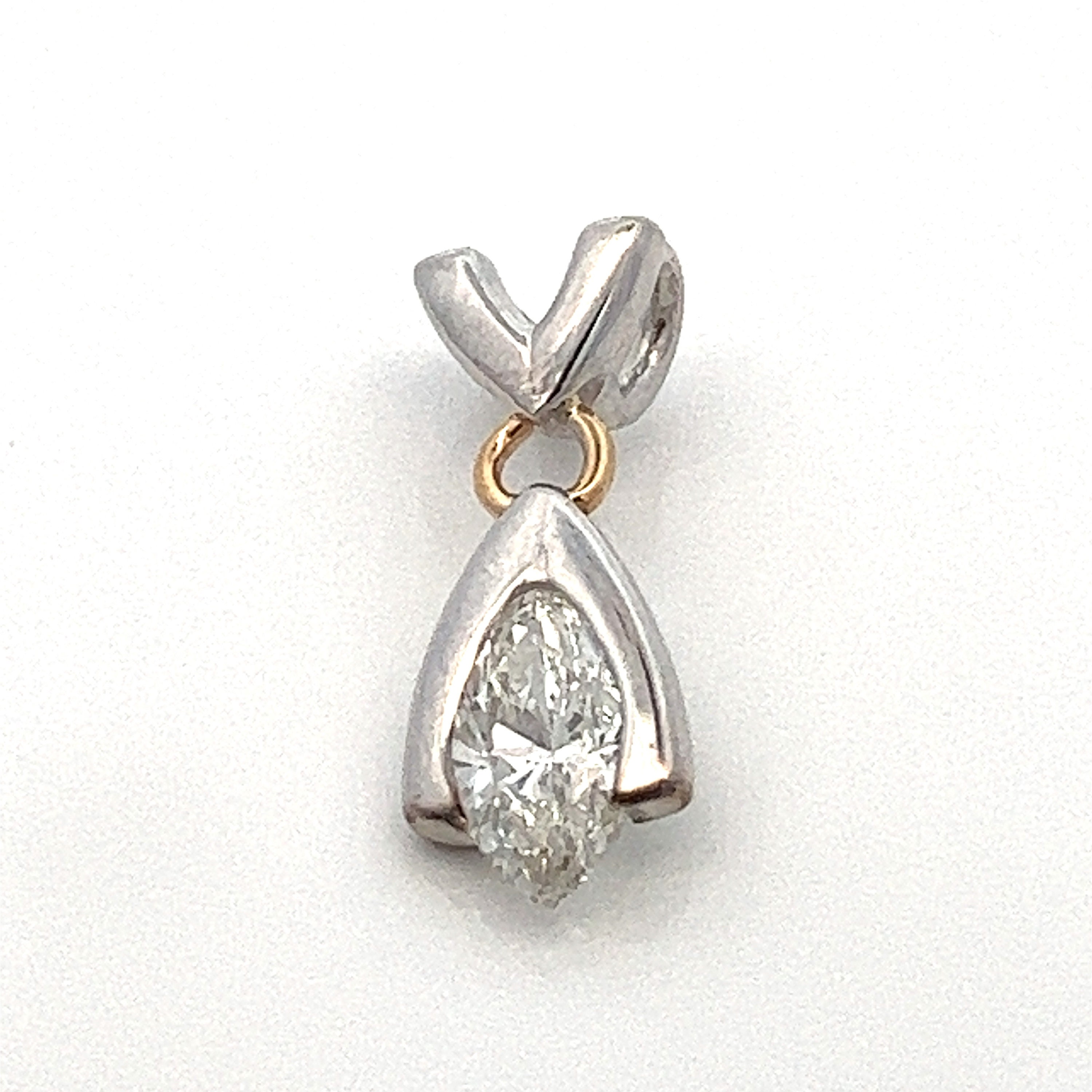Beautiful .24 Carat Marquise Diamond Pendant Necklace, 14K White and Yellow Gold Two Toned ...