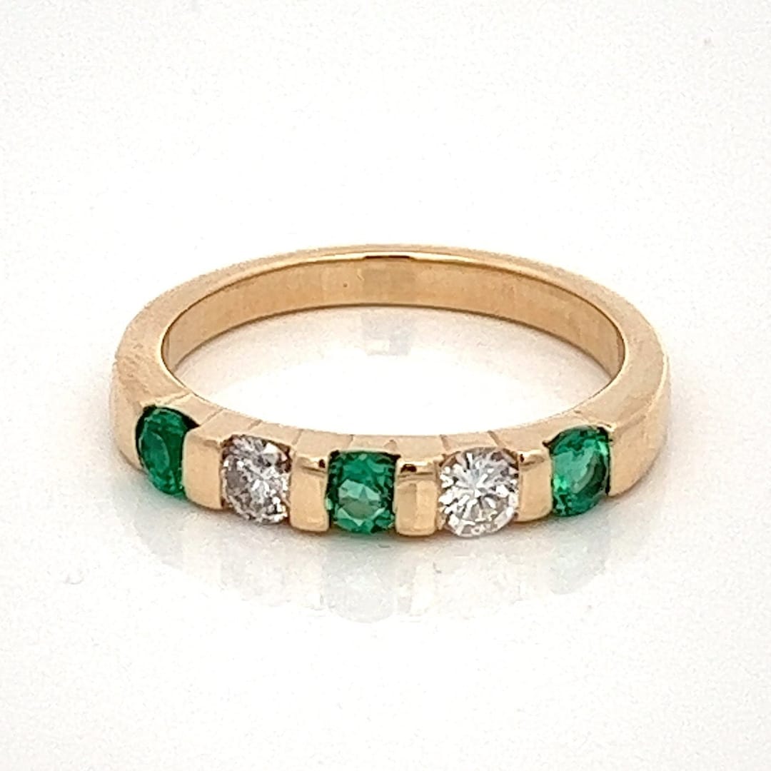 Emerald and Diamonds 14k Yellow Gold Wedding Band / Stack Band Ring ...