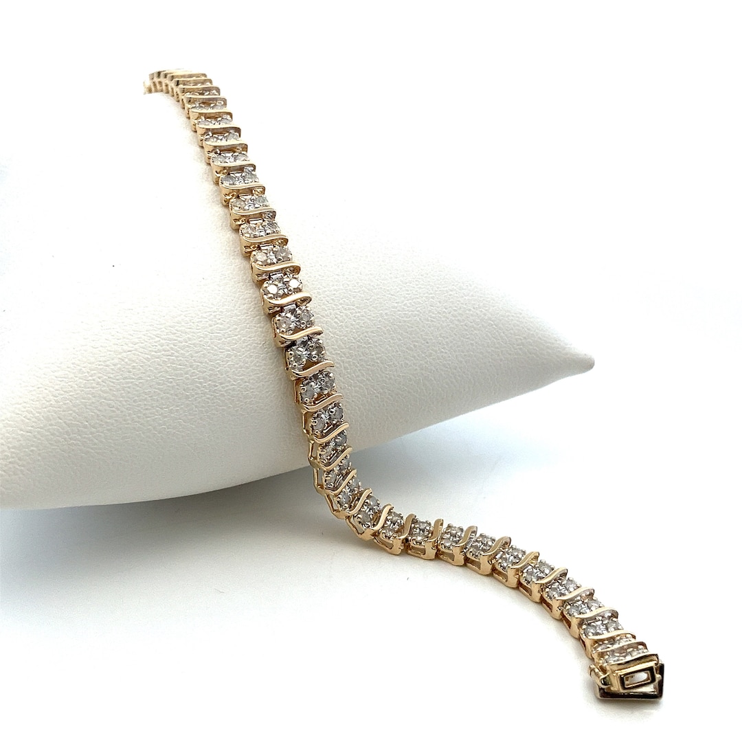 Double Row Diamond Tennis Bracelet 14k Yellow Gold .66CT Natural ...