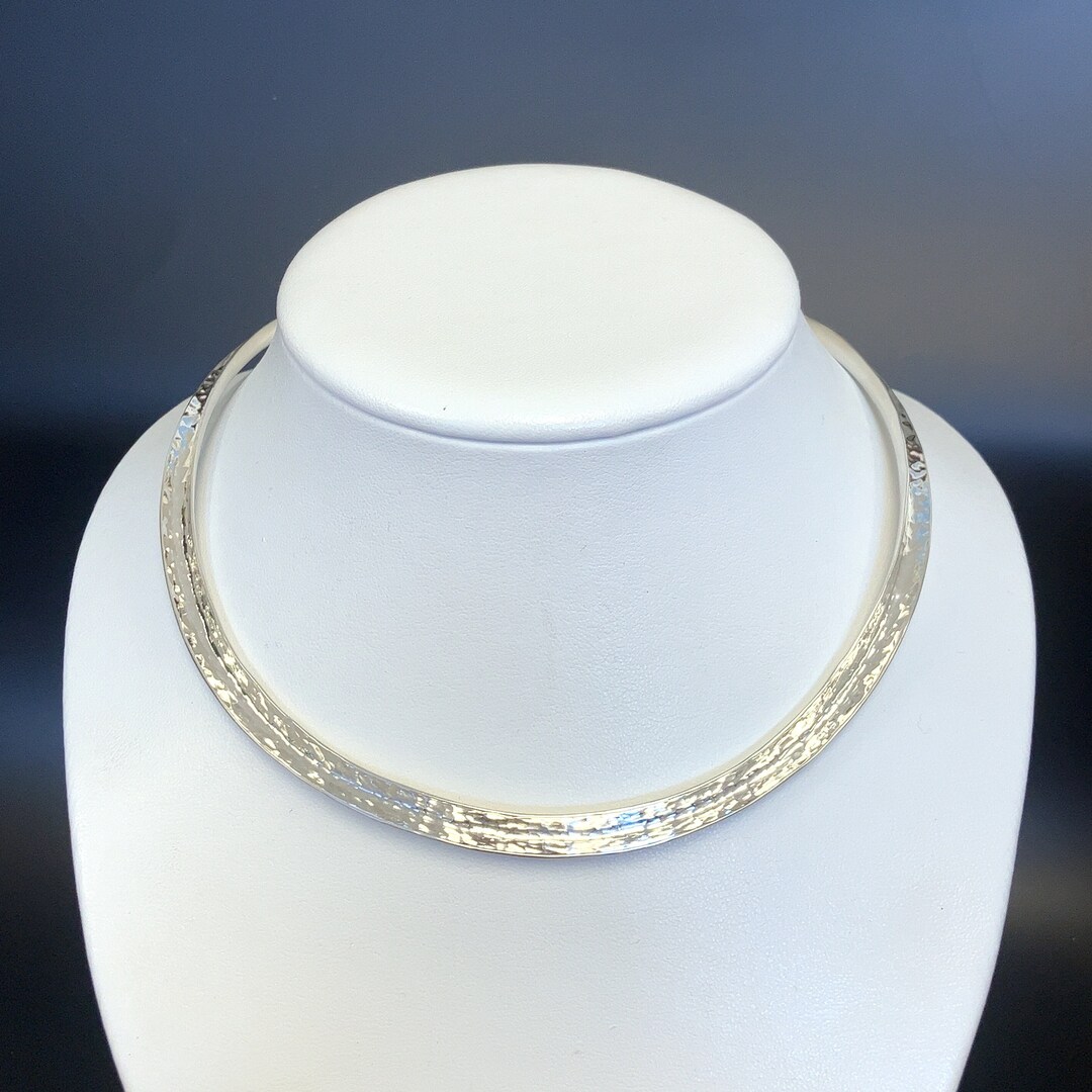 Round Beveled Neck Wire Cuff, Open to the Back Sterling Silver Collar ...