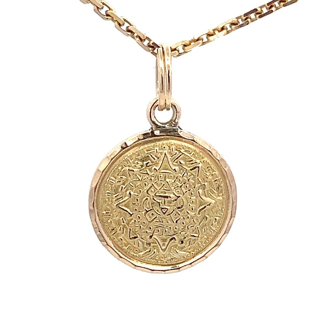 Vintage Solid 14K Yellow Gold Mayan Aztec Sun Calendar Charm Circular ...